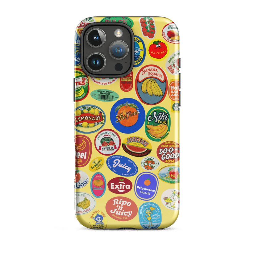 Fruit Stickers 🍊🍒🍋🍍🍏 Phone Case for iPhone (Yellow Background ...