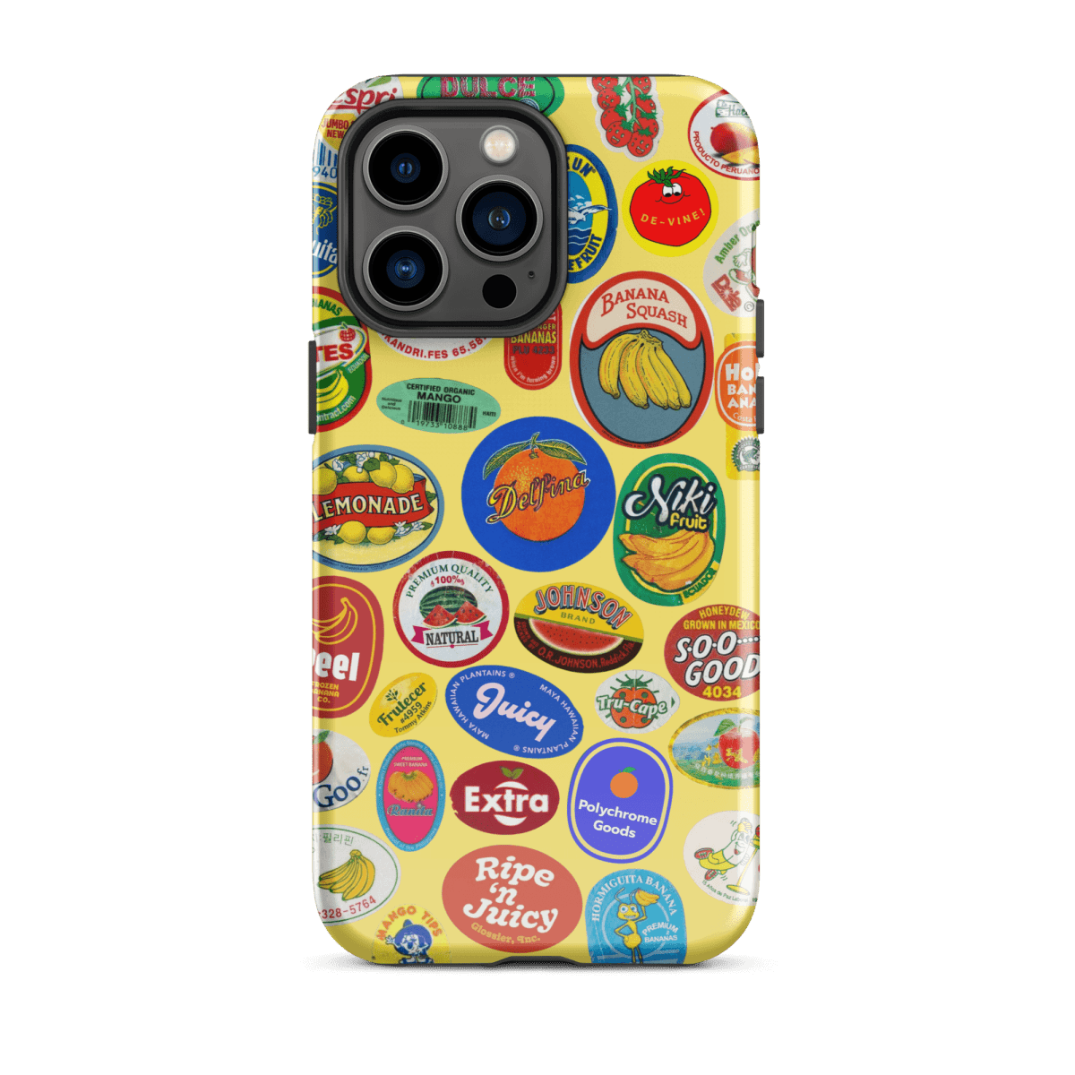 Fruit Stickers 🍊🍒🍋🍍🍏 Phone Case for iPhone (Yellow Background ...